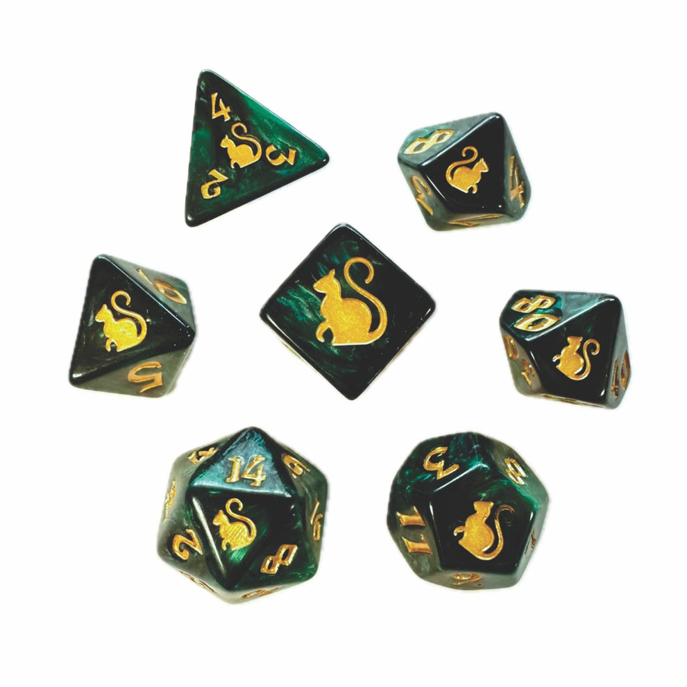 Kitty Clacks® Loki Polyhedral Dice Set – Black Oak Workshop